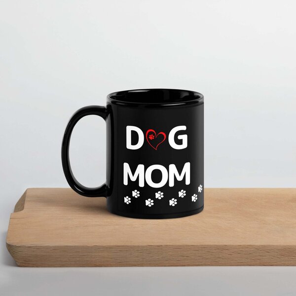 ShopPetStuff.com - Dog Mom Paw Print Black Mug - Military & First ...